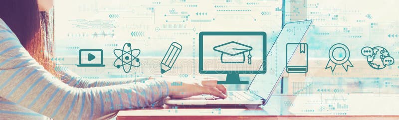 E-learning Concept with Woman Working on a Laptop Stock Photo - Image ...