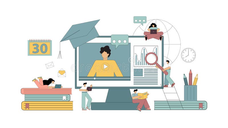 Concepts E-learning. Nline Education at Home Stock Vector ...