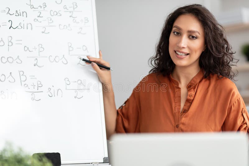 Female Teacher Explaining Trigonometric Functions To Students Using Pc ...