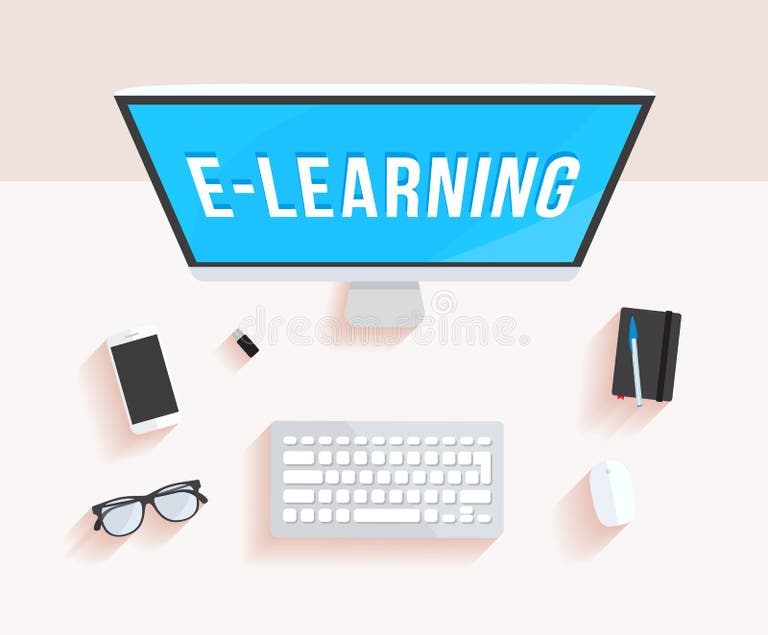 E-Learning Desktop Computer Stock Vector - Illustration of education ...