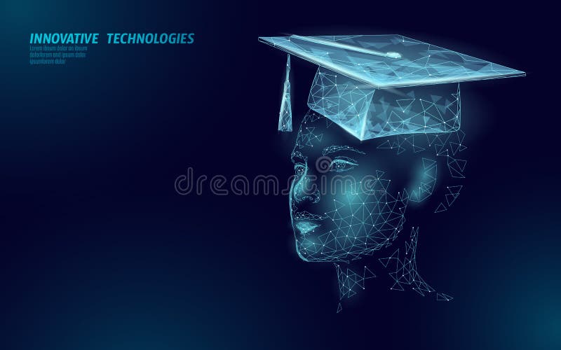 E-learning Distance Graduate Certificate Female Concept. Low Poly 3D ...