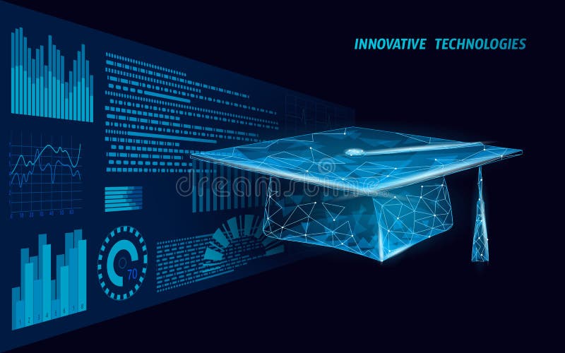 E-learning Distance Graduate Certificate Program Concept. Low Poly 3D ...