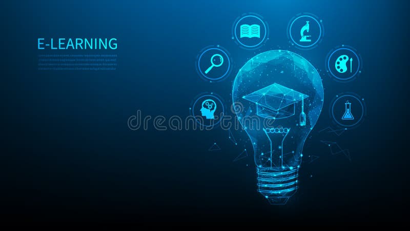 E-learning Education with Icon Digital Technology. Light Bulb Online ...