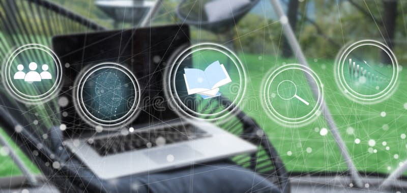 E-learning Education, Internet Lessons and Online Webinar. Person Who ...