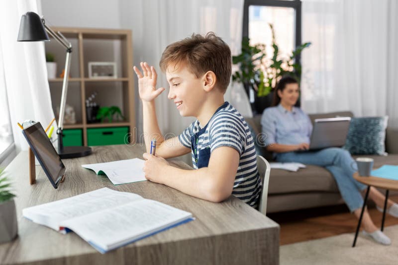 Boy Having Video Call on Tablet Pc at Home Stock Image - Image of ...