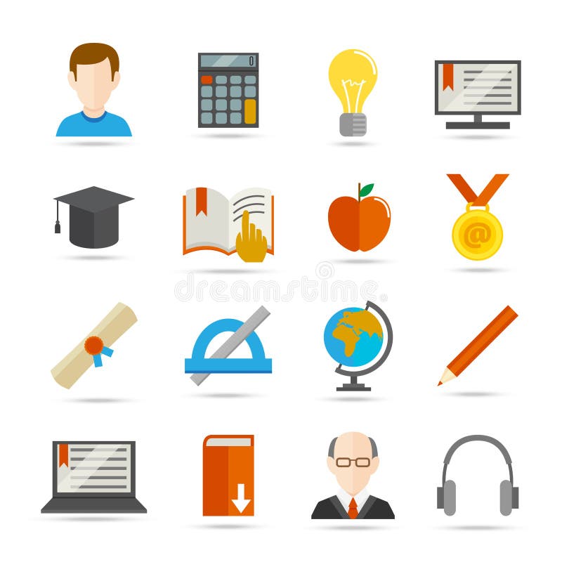 E-learning flat icons set stock vector. Illustration of item - 46159964