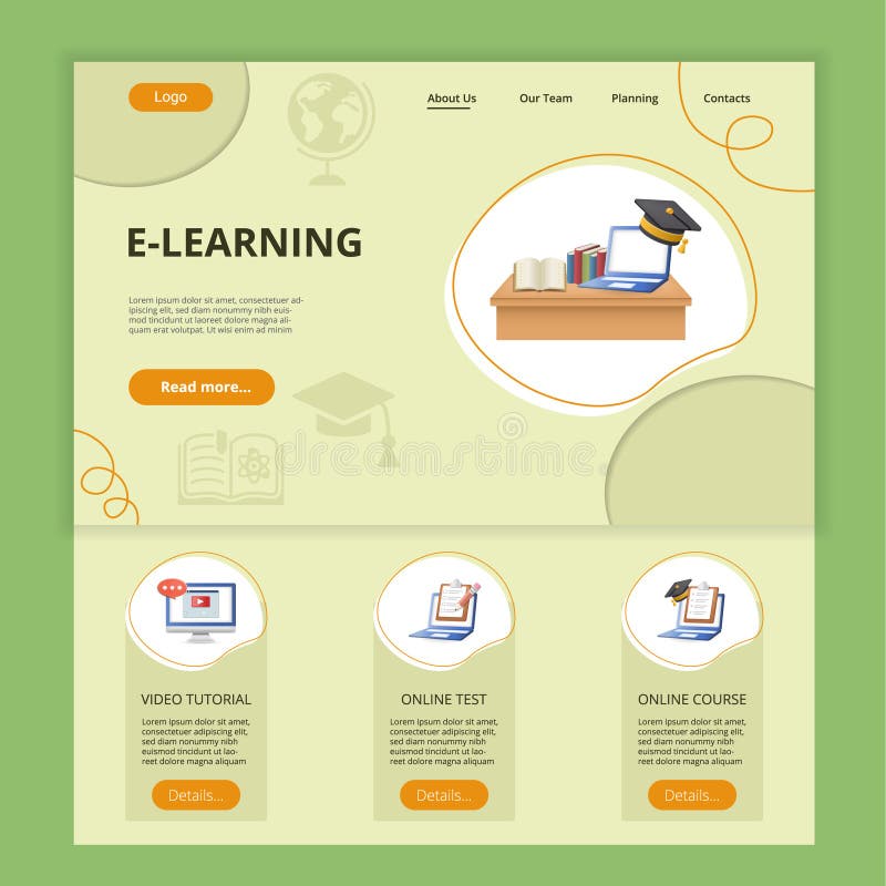 E-learning Flat Landing Page Website Template. Video Tutorial, Online ...