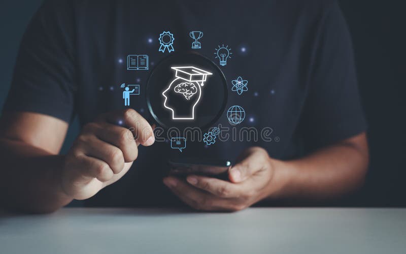 E-learning Graduate Certificate Program Concept. a Student Holding a ...