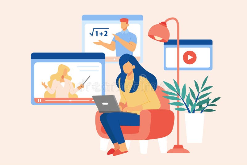 E-learning at Home in Flat Design Stock Vector - Illustration of school ...
