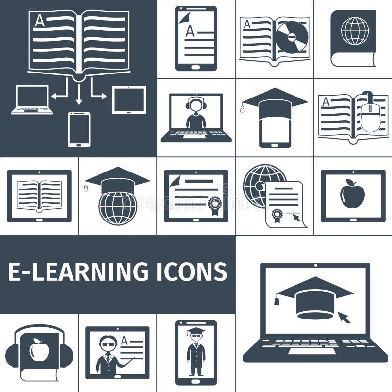 E-learning Icon Black Set stock vector. Illustration of education ...