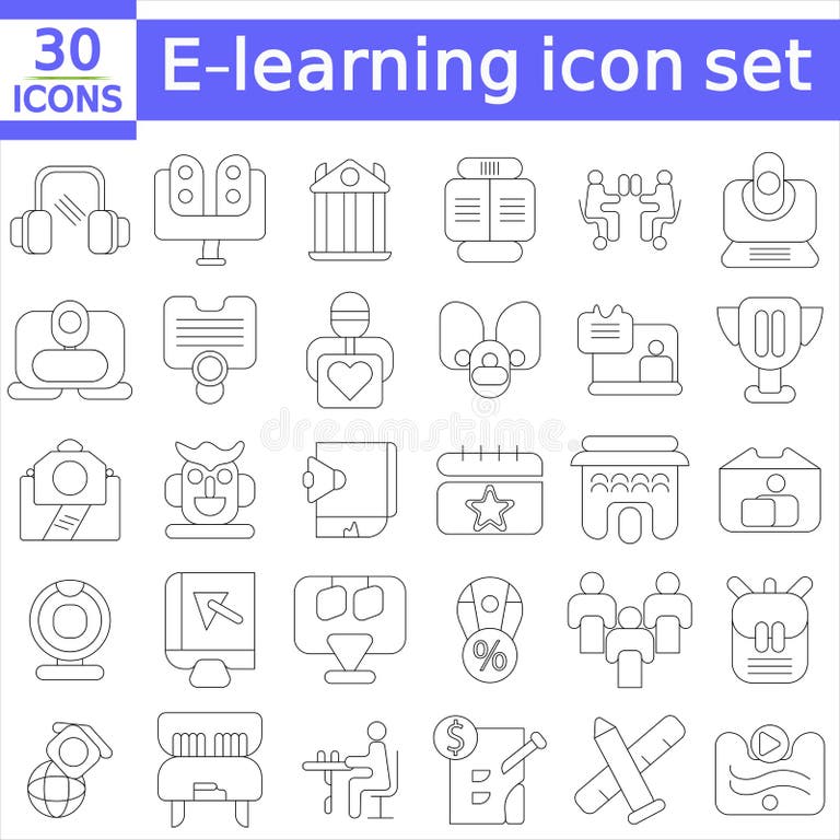 E-learning Icon Set with Editable Stroke. Online Education Thin Line ...