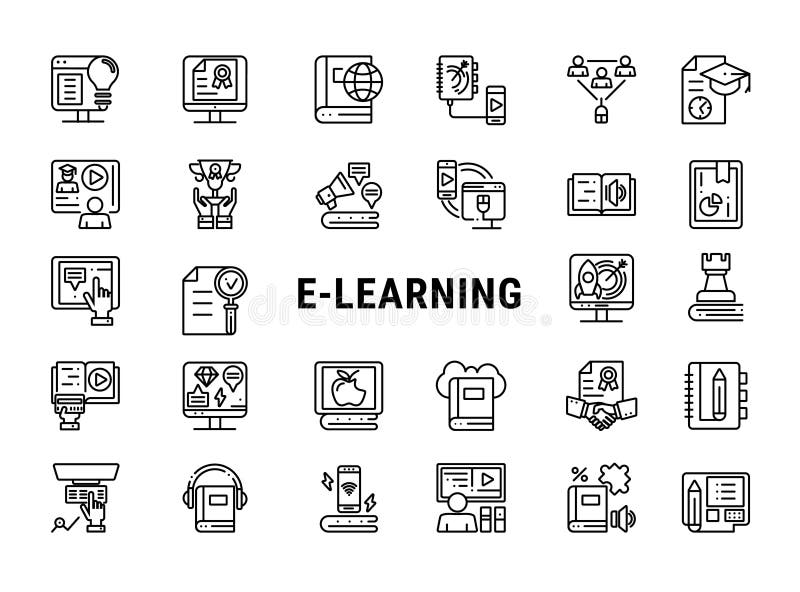 E-learning icon set stock vector. Illustration of class - 148818895