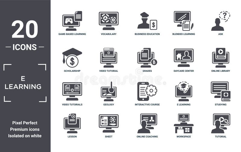 E.learning icon set stock vector. Illustration of scholarship - 207088006