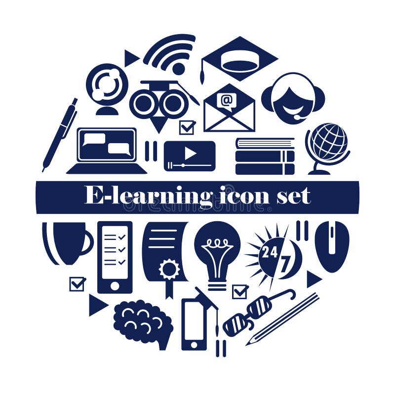 E-learning Icon Set. Isolated Online Education Icons on White ...