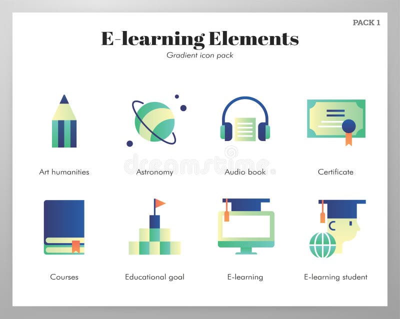 E-Learning Icons Gradient Pack Stock Vector - Illustration of ...