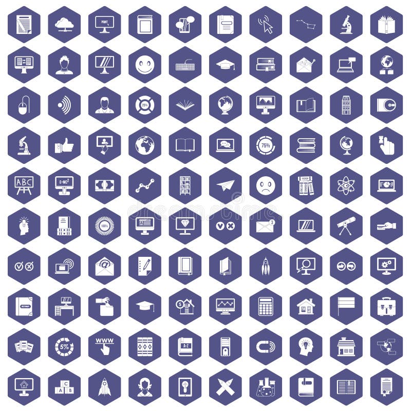 100 E-learning Icons Hexagon Purple Stock Vector - Illustration of ...