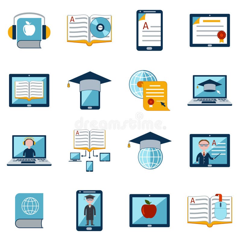 E-learning Icons Set stock vector. Illustration of online - 51043832