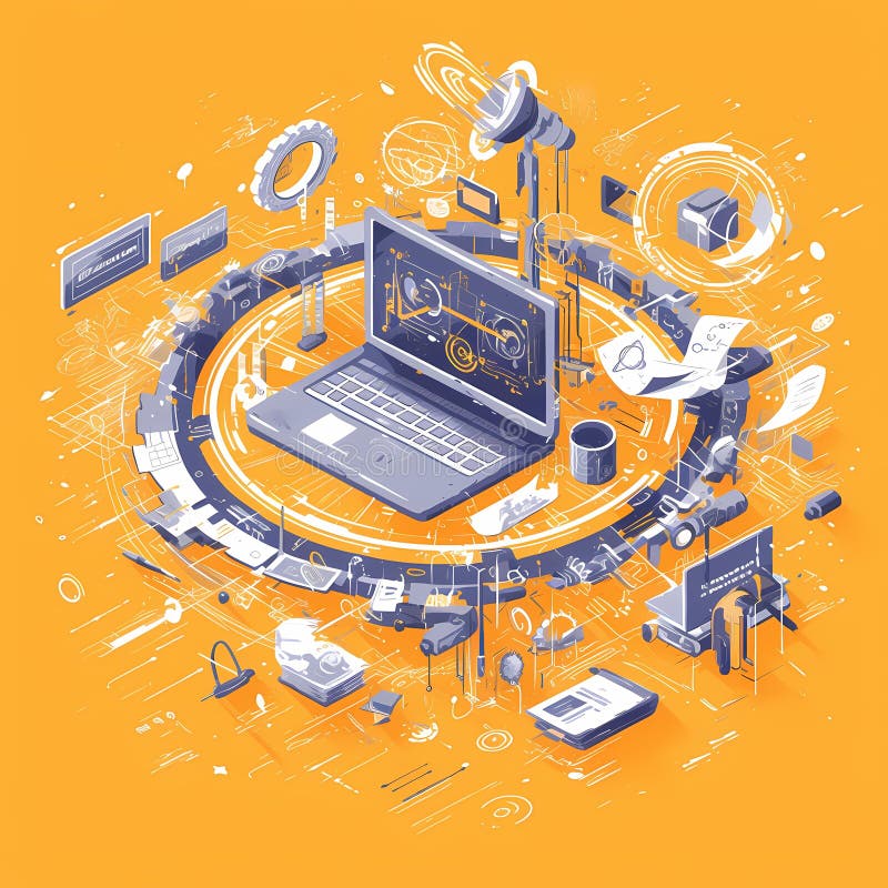 E-Learning Icons on a Virtual Screen: a Gateway To Knowledge Stock Illustration - Illustration ...