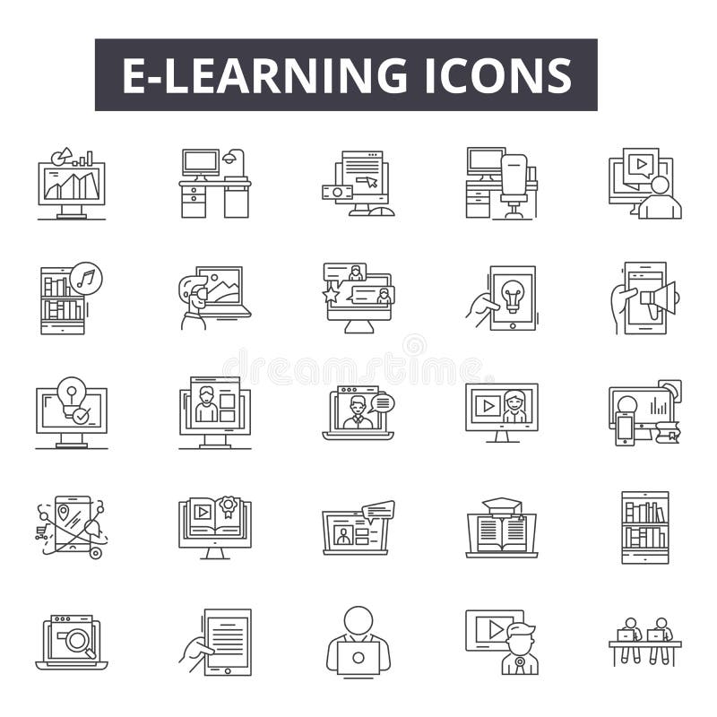 E Learning Line Icons, Signs, Vector Set, Outline Illustration Concept ...