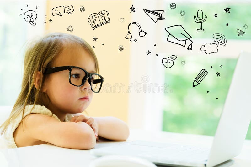 E-Learning with Little Girl Stock Photo - Image of desk, cute: 107779136