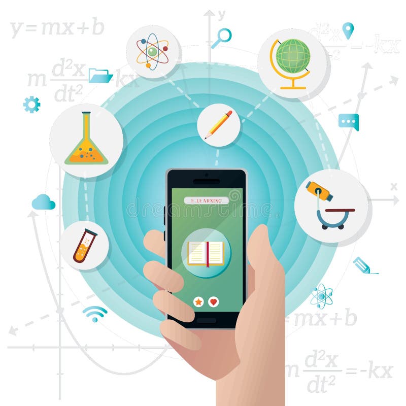 E-learning on Mobile Phone Concept. Vector Illustration Decorative ...