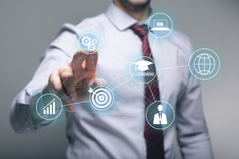 E-learning and Network Connection Icons Stock Photo - Image of computer ...