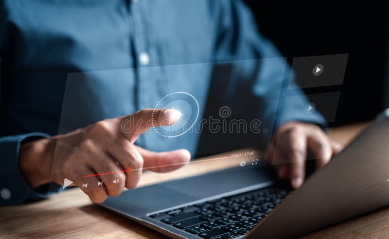 E-learning Online Class on Virtual Screen, Watching Video on Internet ...