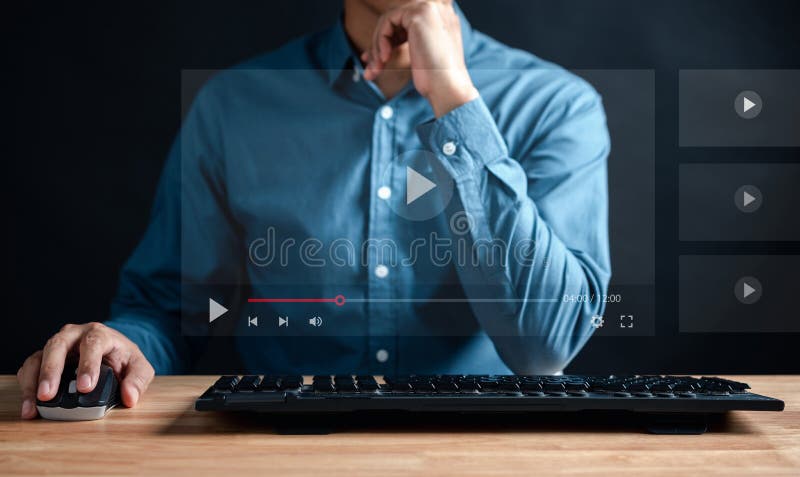 E-learning Online Class on Virtual Screen, Watching Video on Internet ...