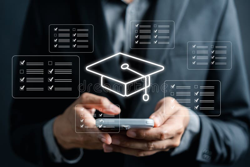 E-learning Online Class on Virtual Screen, Watching Video on Internet ...
