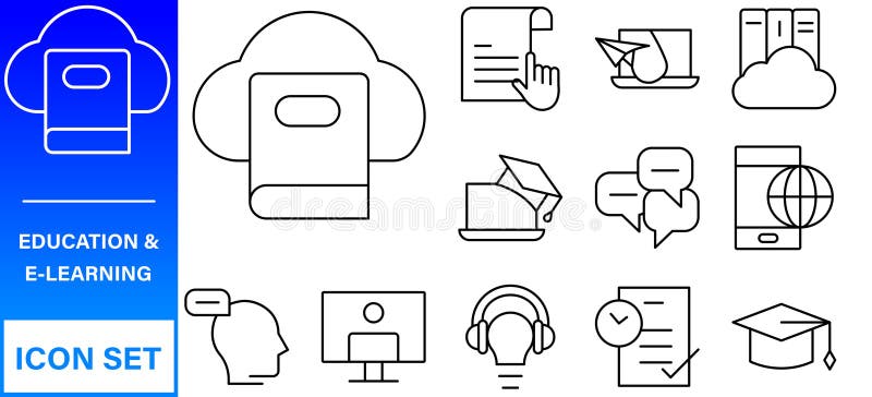 E-learning, Online Education Elements - Minimal Thin Line Web Icon Set ...