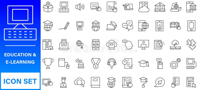 E-learning, Online Education Elements - Minimal Thin Line Web Icon Set ...