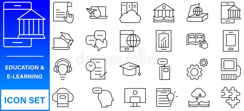 E-learning, Online Education Elements - Minimal Thin Line Web Icon Set ...