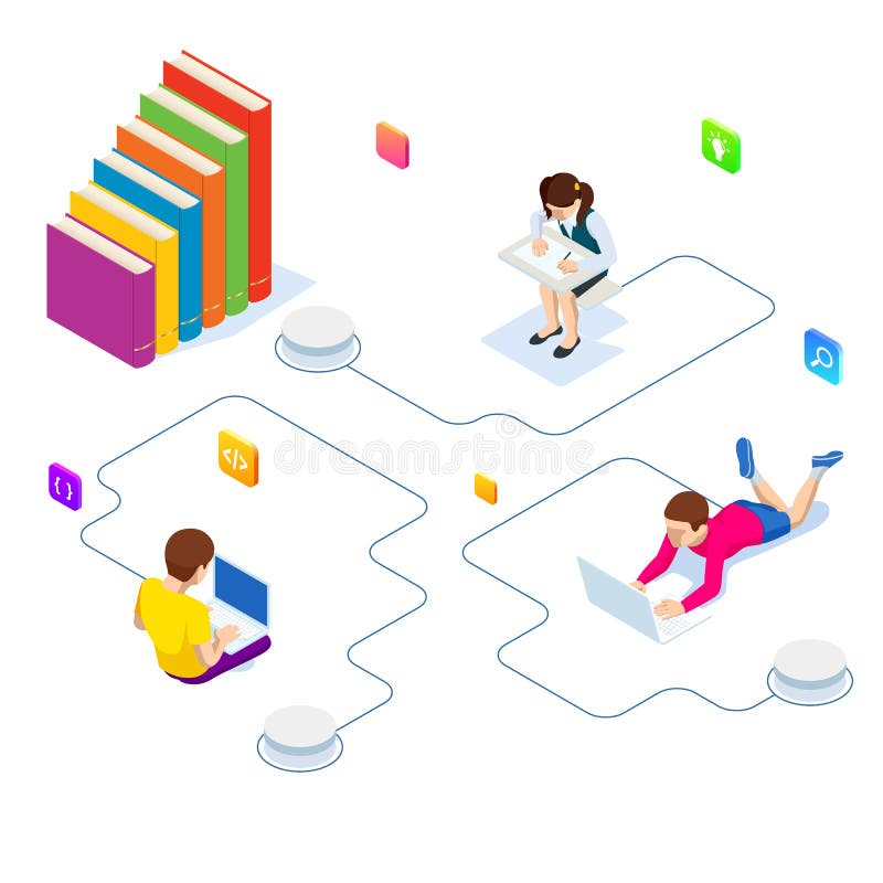 E-learning, Online Education at Home. Isometric Concept for Digital ...