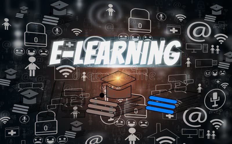 E-learning and Online Education, with Icons Social Media on Black ...