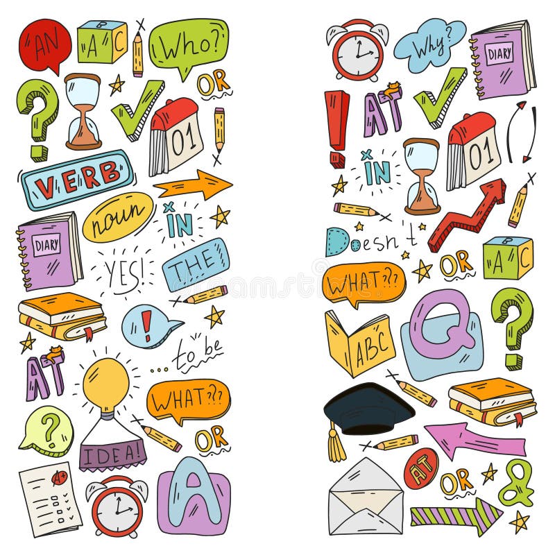 Doodle Vector Pattern. Illustration of Learning English Language. E ...
