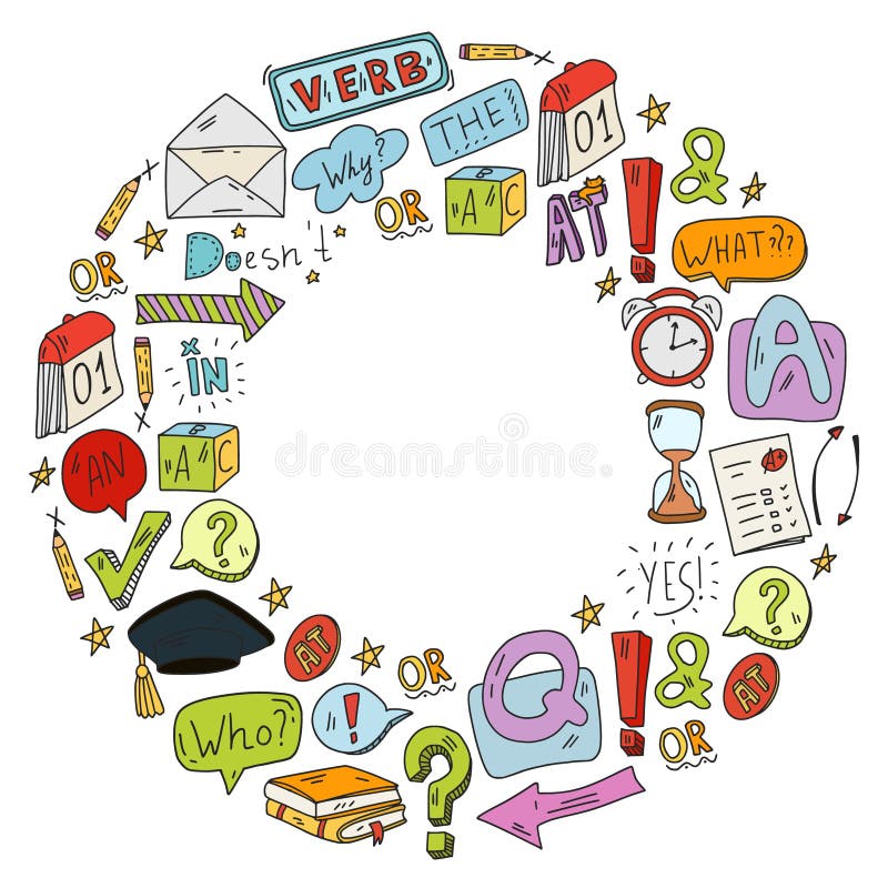 Doodle Vector Pattern. Illustration of Learning English Language. E ...