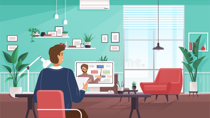 E-learning, Online Education, Man Student with Computer Watching Online ...