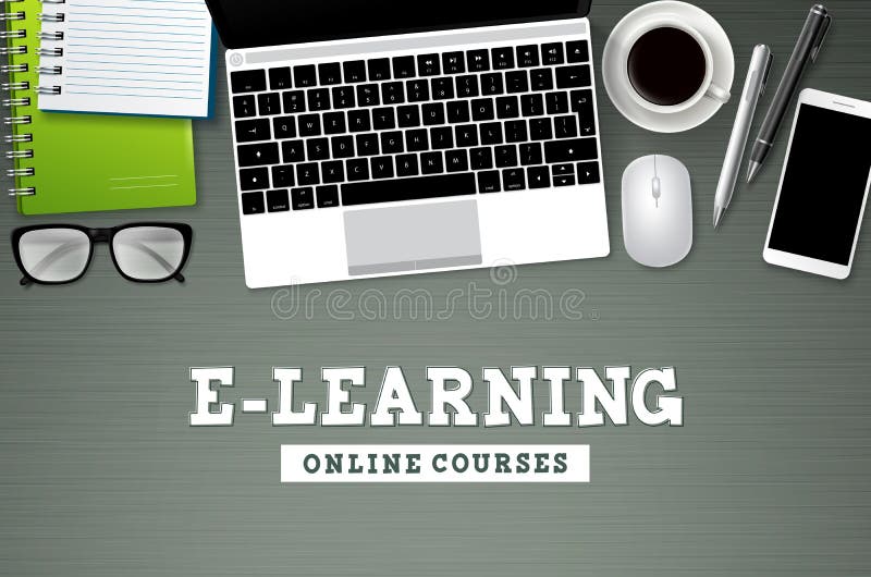E-learning Online School Vector Background. E-learning Online Courses ...