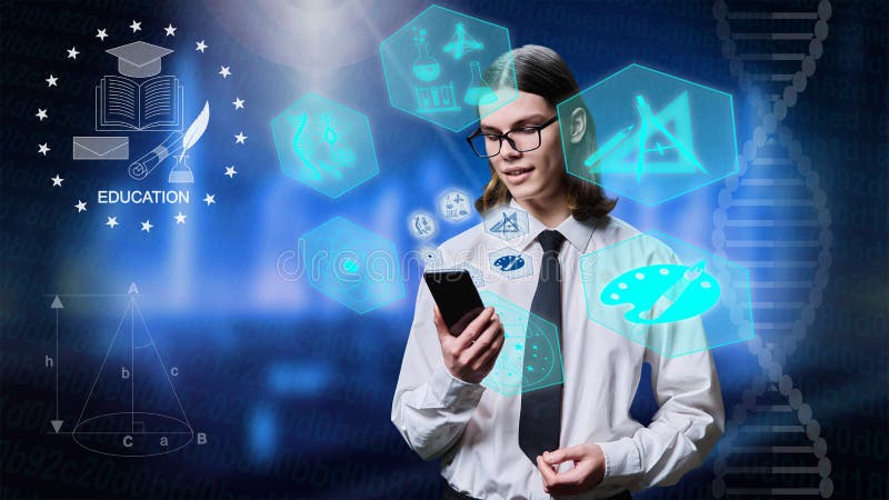 E-learning Online, Young Student Looking at Smartphone Screen Stock ...