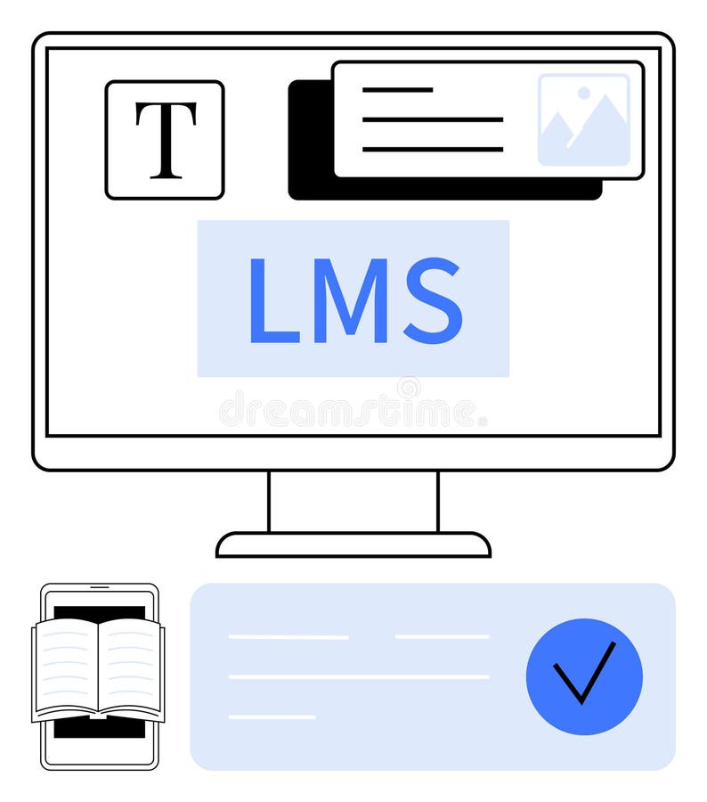E-learning Platform on Diverse Devices Displaying LMS, Text Editing, and Multimedia Tools Stock ...