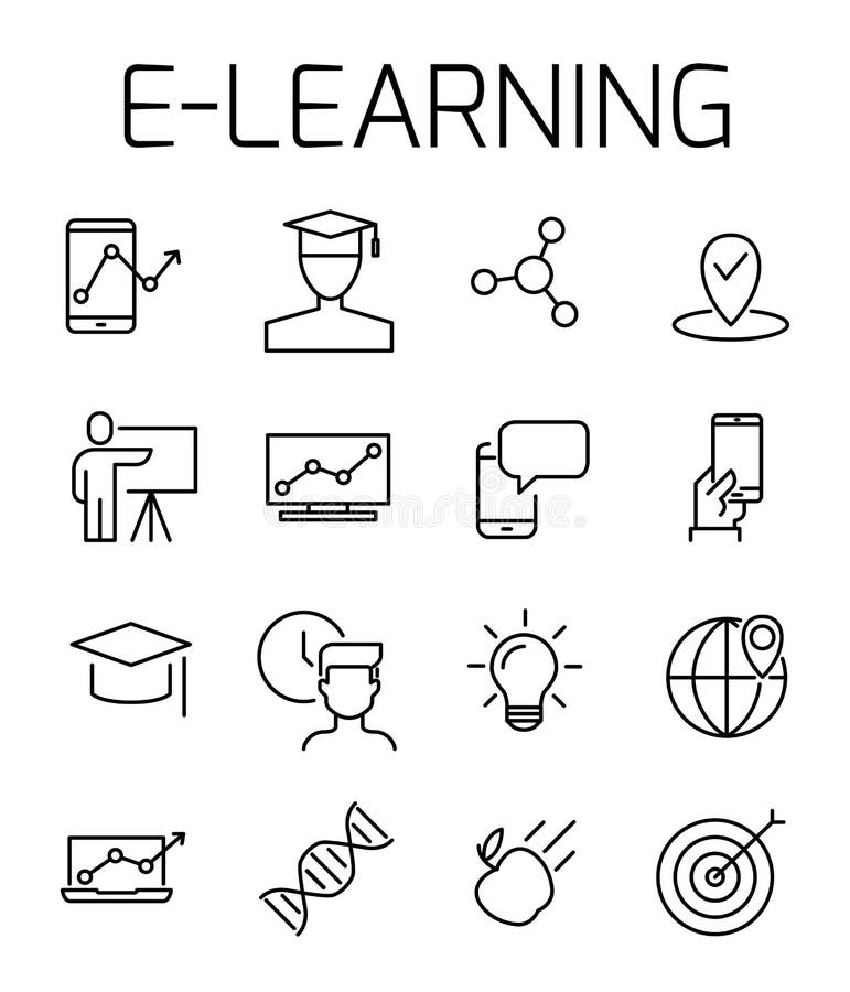 E-learning Related Vector Icon Set. Stock Vector - Illustration of ...