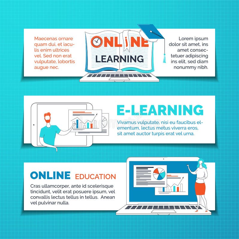 E Learning and Remote Education Web Banners Flat Templates Set Stock ...