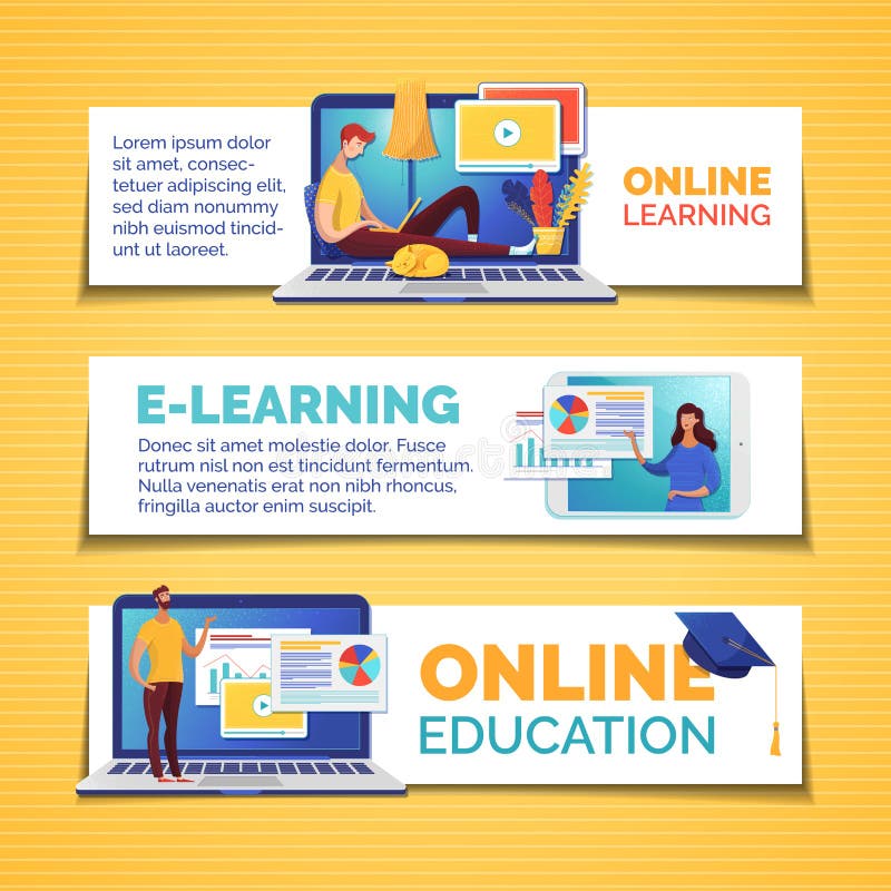 E Learning and Remote Education Web Banners Templates Set Stock Vector ...
