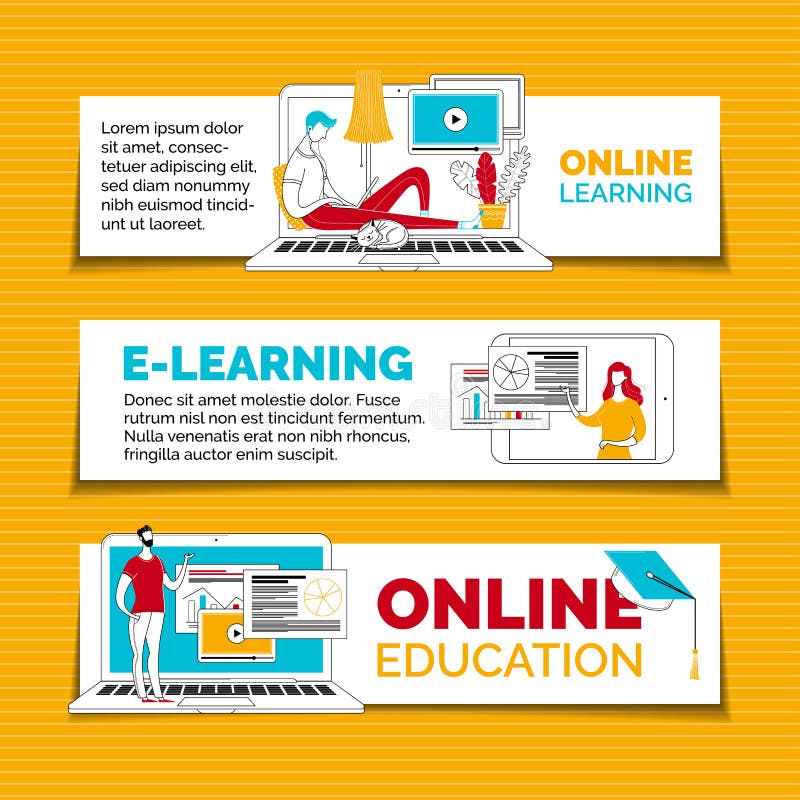 E Learning and Remote Education Web Banners Templates Set Stock Vector ...