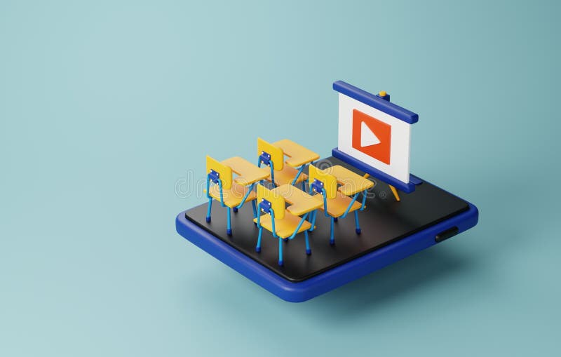 E-Learning Revolution, 3D Icon of Virtual Classroom for Remote Study ...