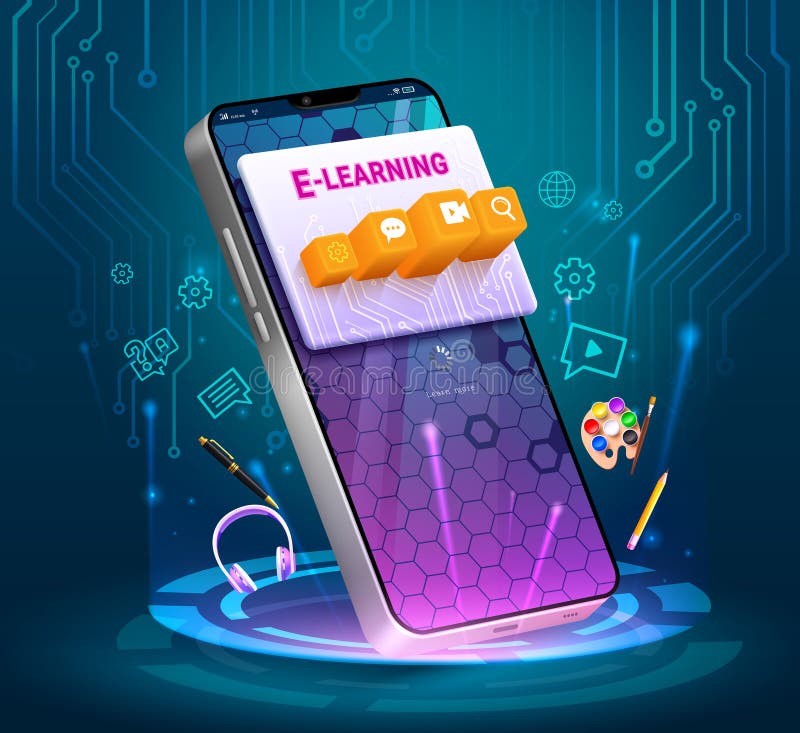 E-learning School Vector Design. School Mobile Phone Technology ...