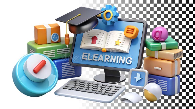 E-learning Setup with Computer and Books Online Education and Digital ...