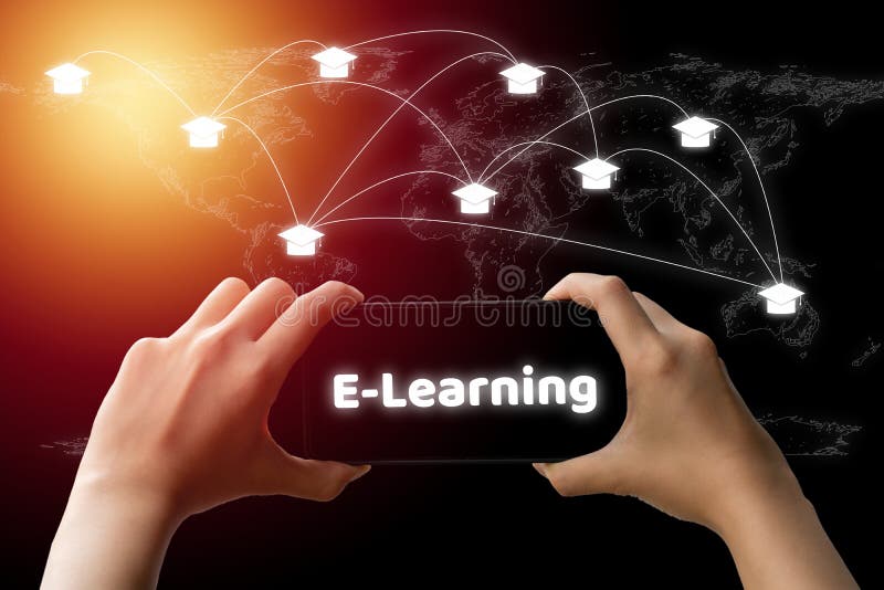 E-learning on smartphone stock photo. Image of hand - 182051442