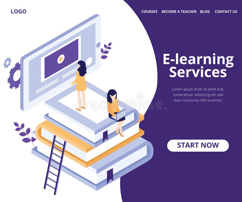 E Learning of Students through Online Isometric Artwork Concept Stock ...