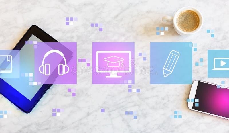 Smartphone, Tablet and Laptop with E-learning Text, 3d Render Stock ...